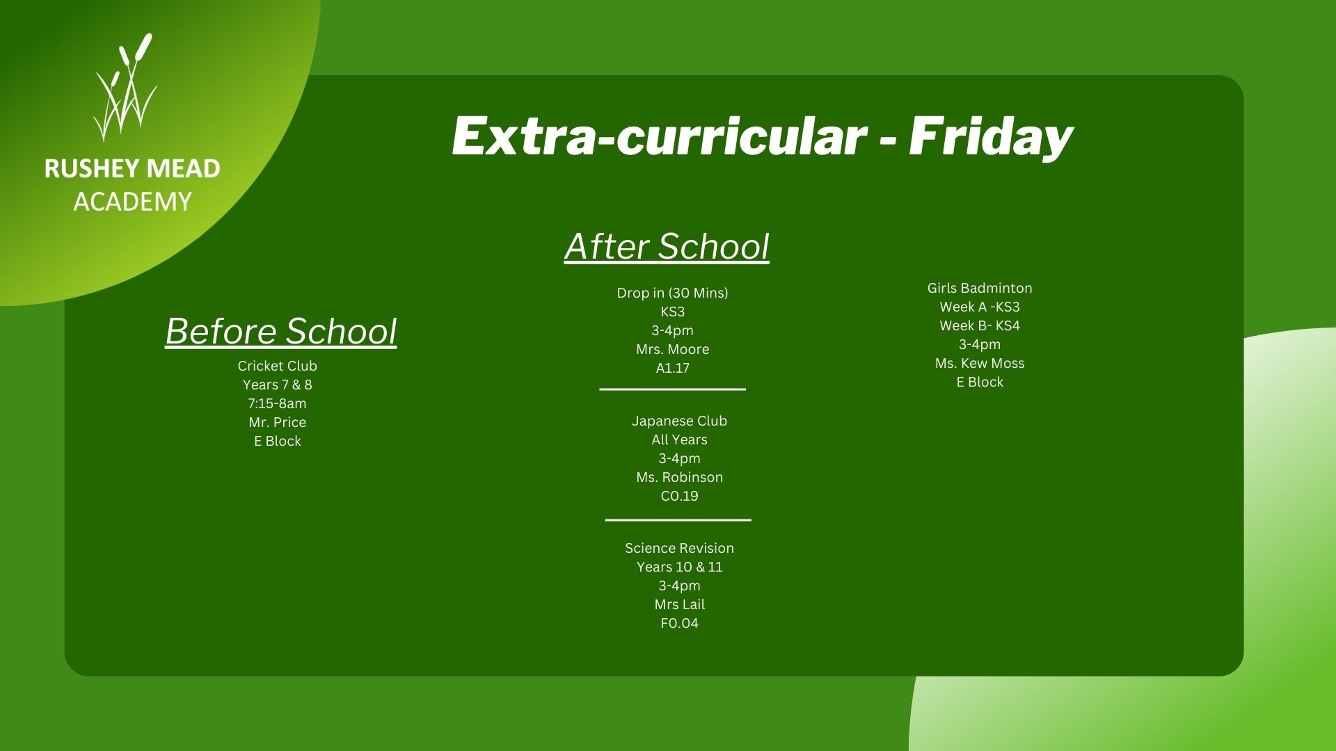 Extra Curricular – Rushey Mead Academy | TMET Leicester MAT